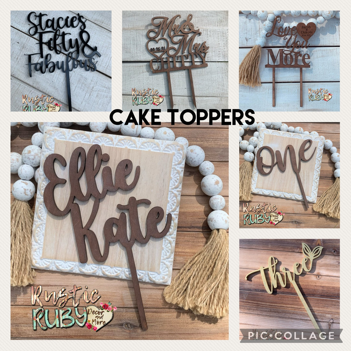 Cake Toppers – Rustic Ruby Decor & More