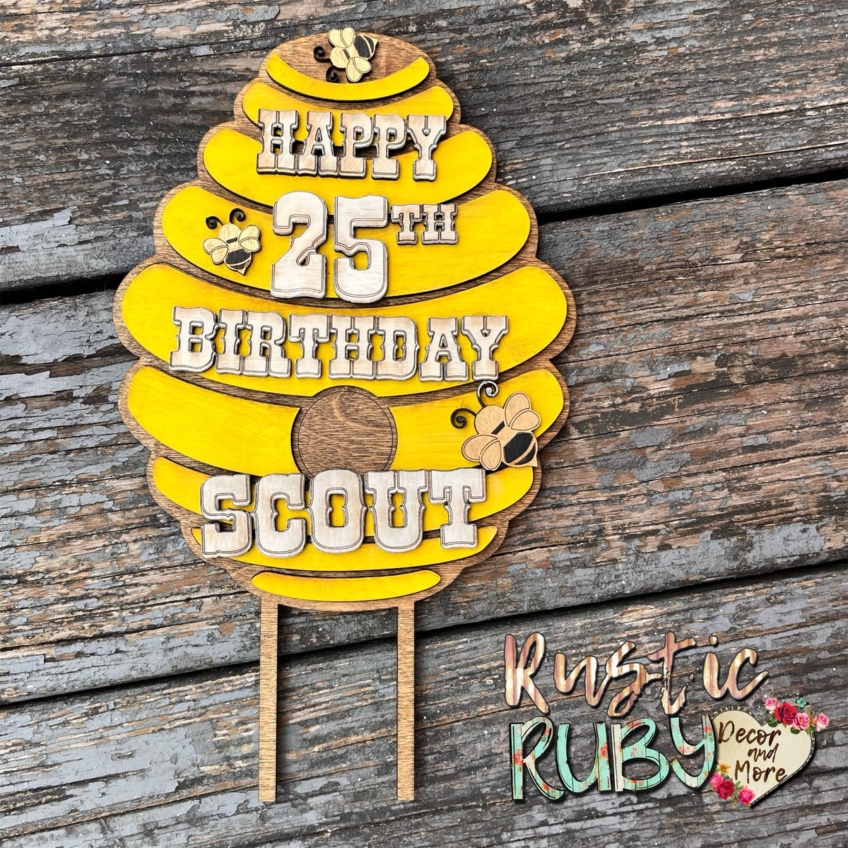 Beehive Cake Topper – Rustic Ruby Decor & More