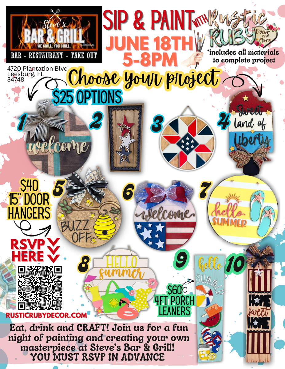 Steve's Bar and Grill Sip & Paint June 18th – Rustic Ruby Decor & More